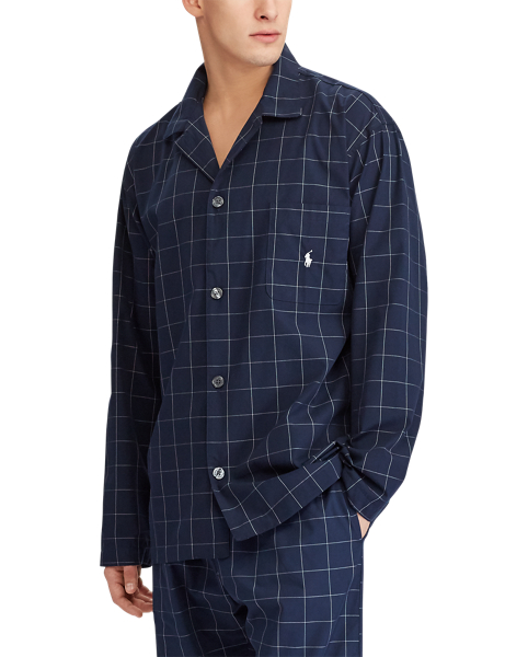 Windowpane Cotton Pajama Shirt