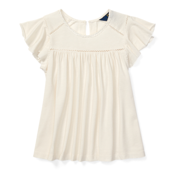 Inset-Lace Cotton-Blend Top