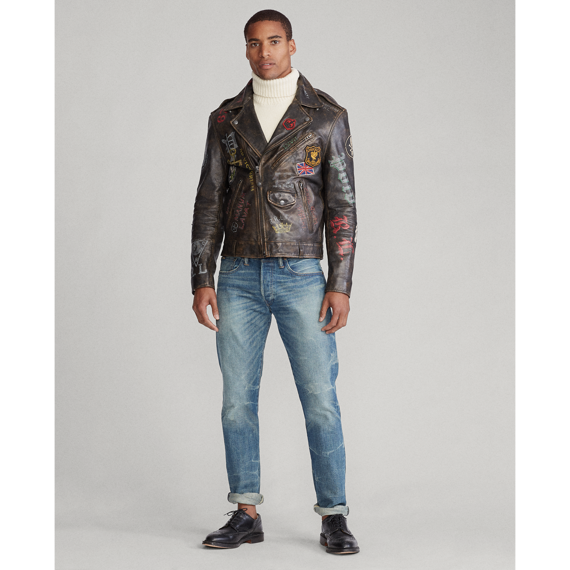 Ralph Lauren Leather Graphic Biker Jacket - 489850 Ralph Lauren Leather Graphic Biker Jacket - 489850