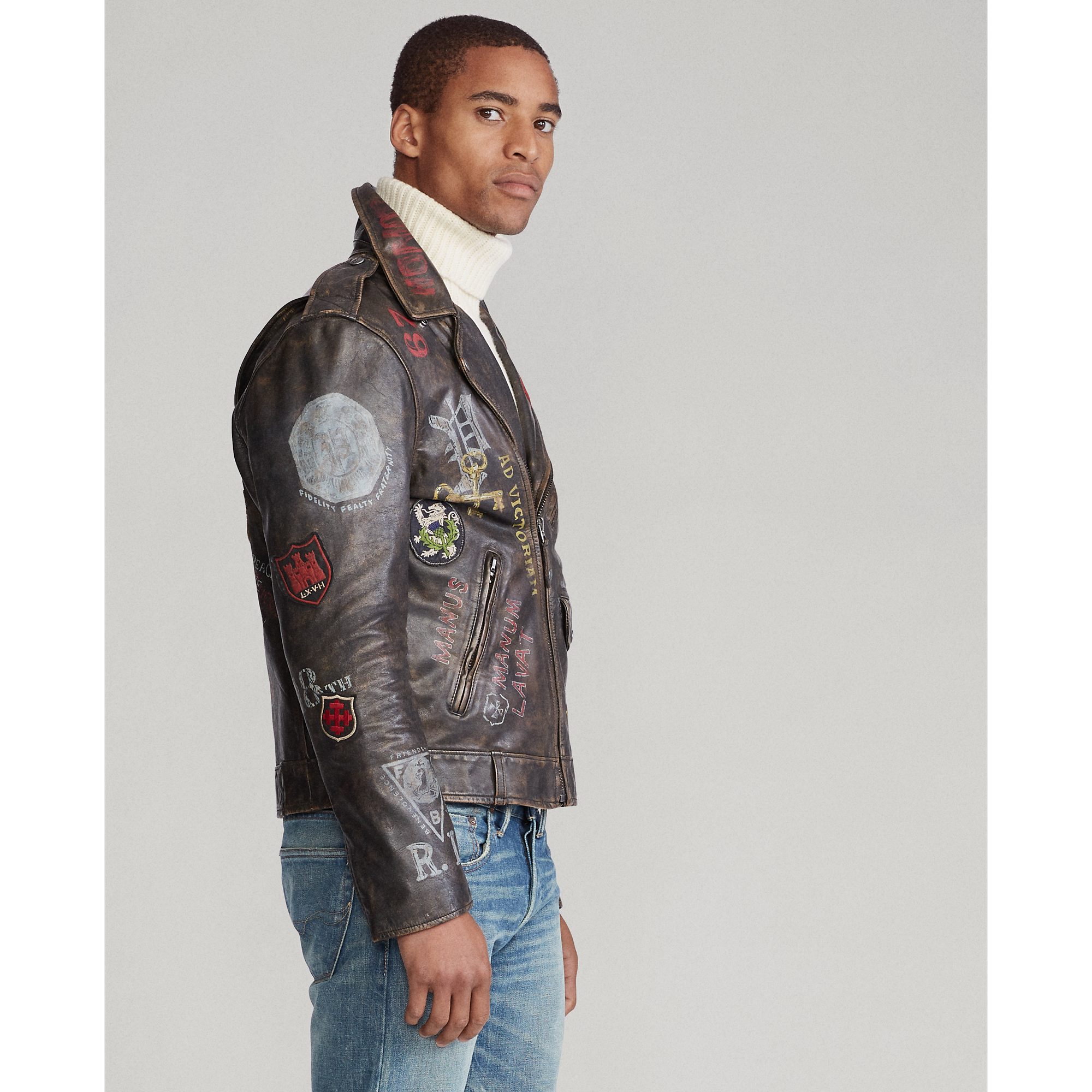 Ralph Lauren Leather Graphic Biker Jacket - 489850 Ralph Lauren Leather Graphic Biker Jacket - 489850