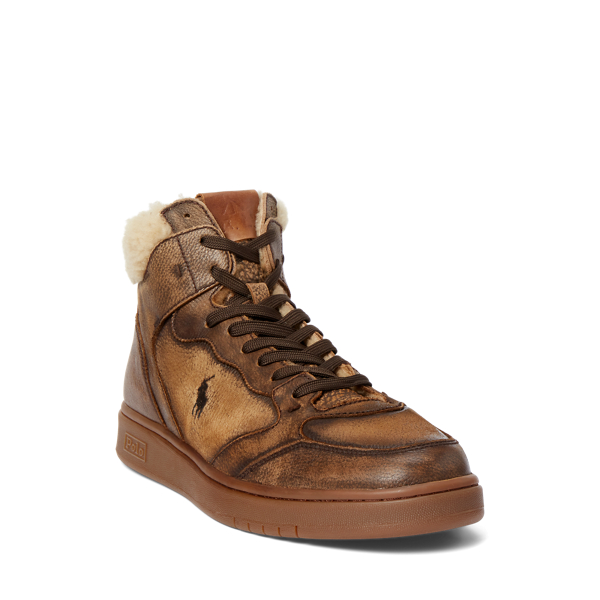 Court Leather-Shearling High-Top Trainer for Men | Ralph Lauren® UK