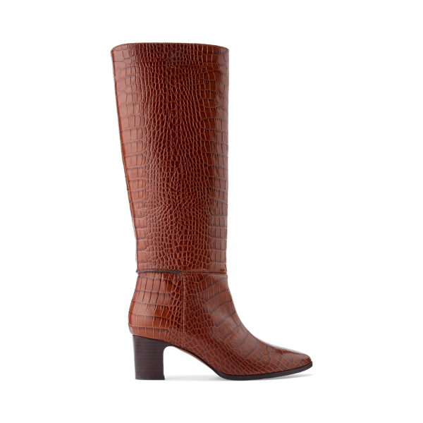 Croc-Embossed Tall Leather Boot for Women | Ralph Lauren® UK