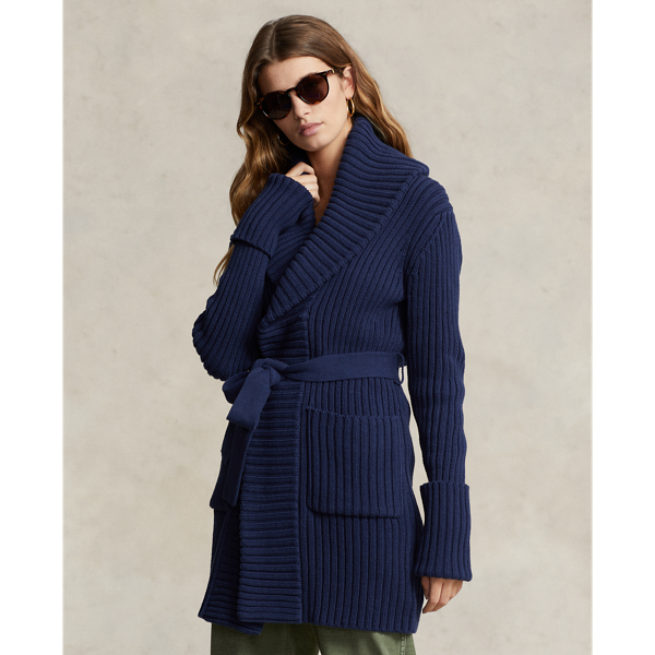 Rib-Knit Shawl-Collar Cotton Cardigan for Women | Ralph Lauren® GI