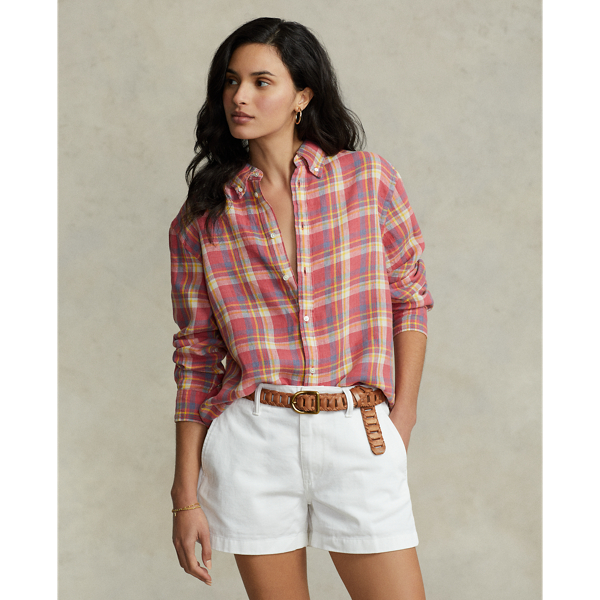 Relaxed Fit Plaid Linen Shirt for Women | Ralph Lauren® UK