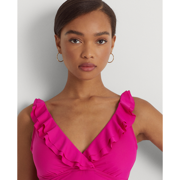 لباس سباحة قطعة واحدة ملفوف بحافة مكشكشة